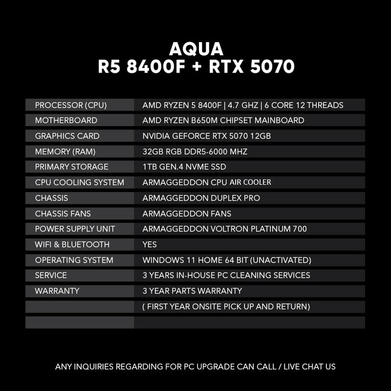 AQUA R5 8400F + RTX 5070 — ArmaggeddonPC